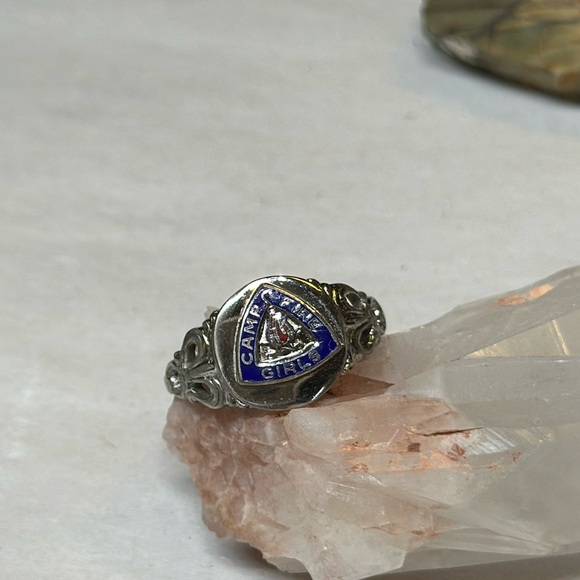 Vintage | Jewelry | Vintage Campsite Girls Sterling Silver Blue Enamel ...